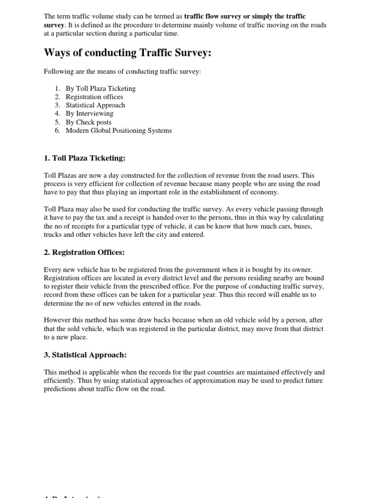 The Term Traffic Volume Study Can Be Termed As Traffic Flow Survey or ...