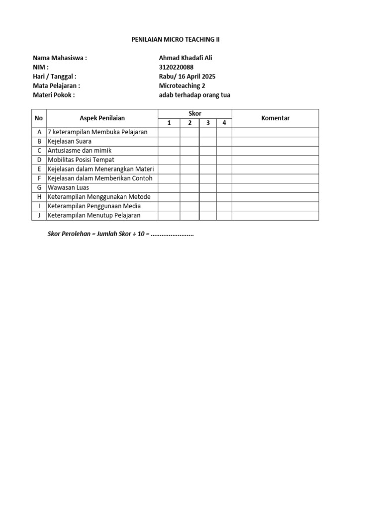 Penilaian Micro Teaching II | PDF