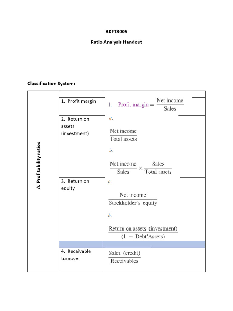 BKFT3005 - Ratios Handout | PDF