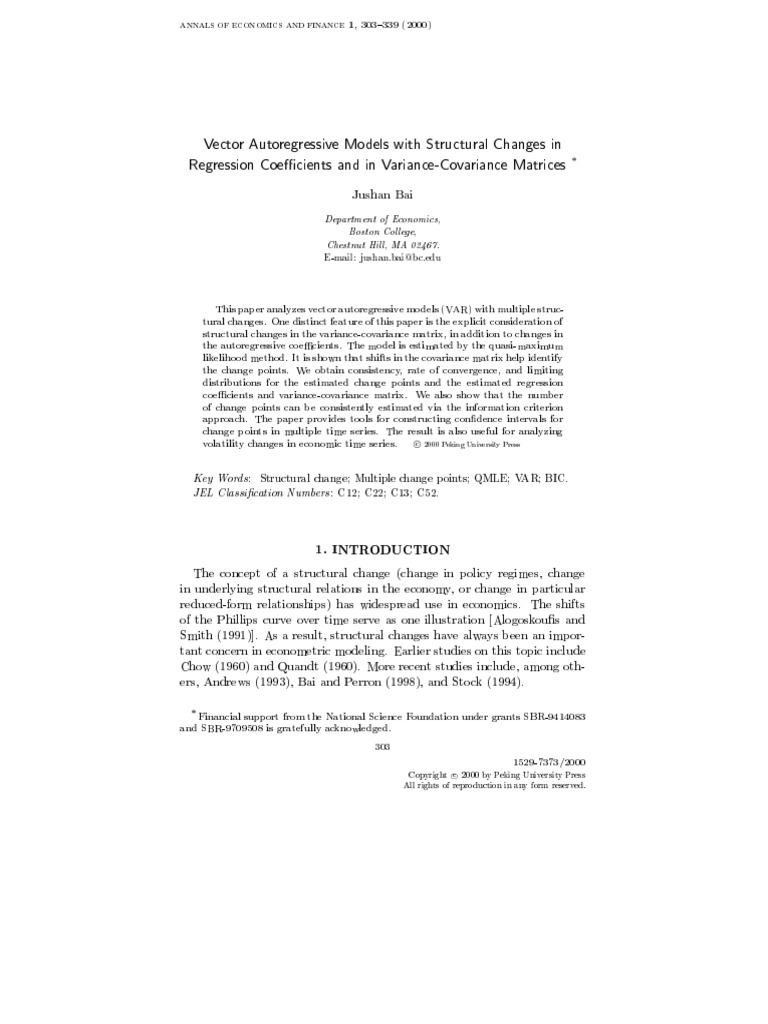 Bai 2000 Var Variance Co Variance | PDF | Vector Autoregression | Time Series