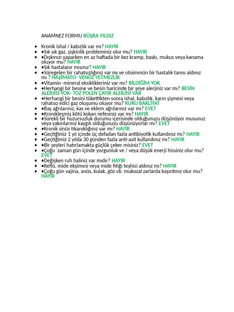 Anamnez Formu | PDF