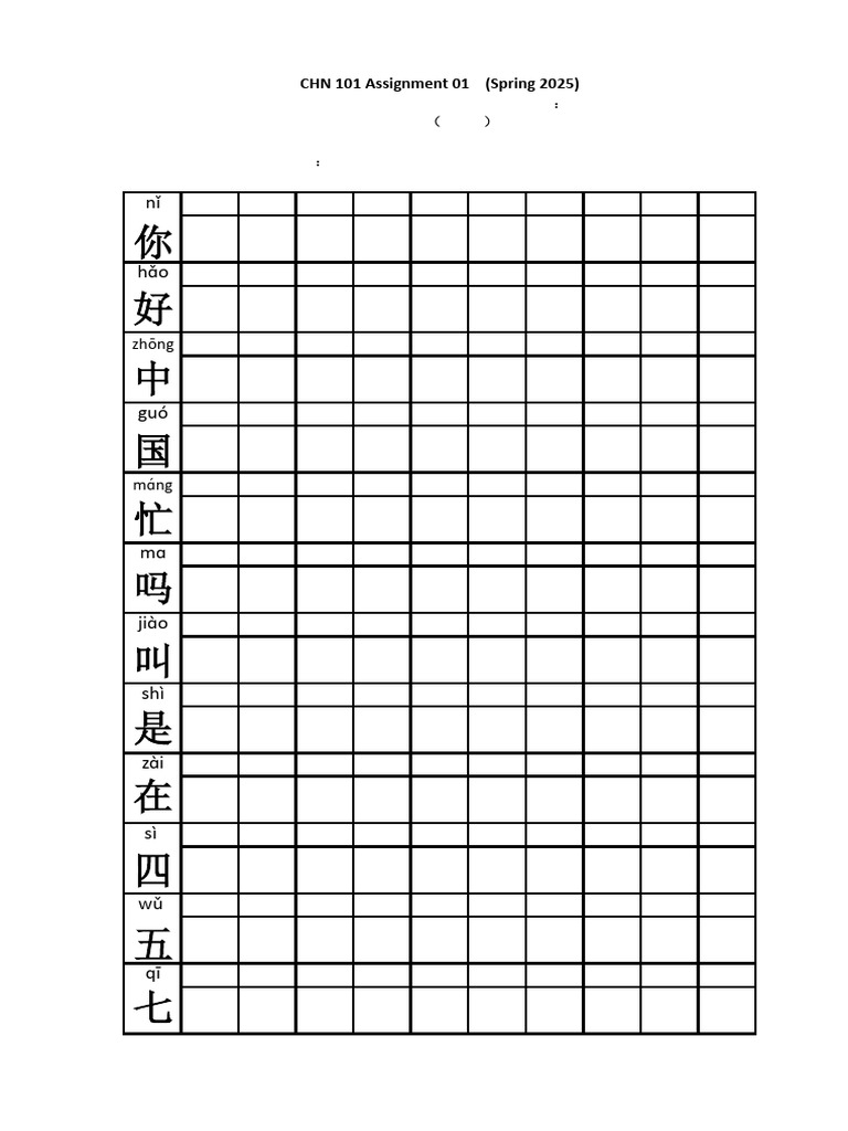 CHN 101 Assignment 01 Instructions | PDF