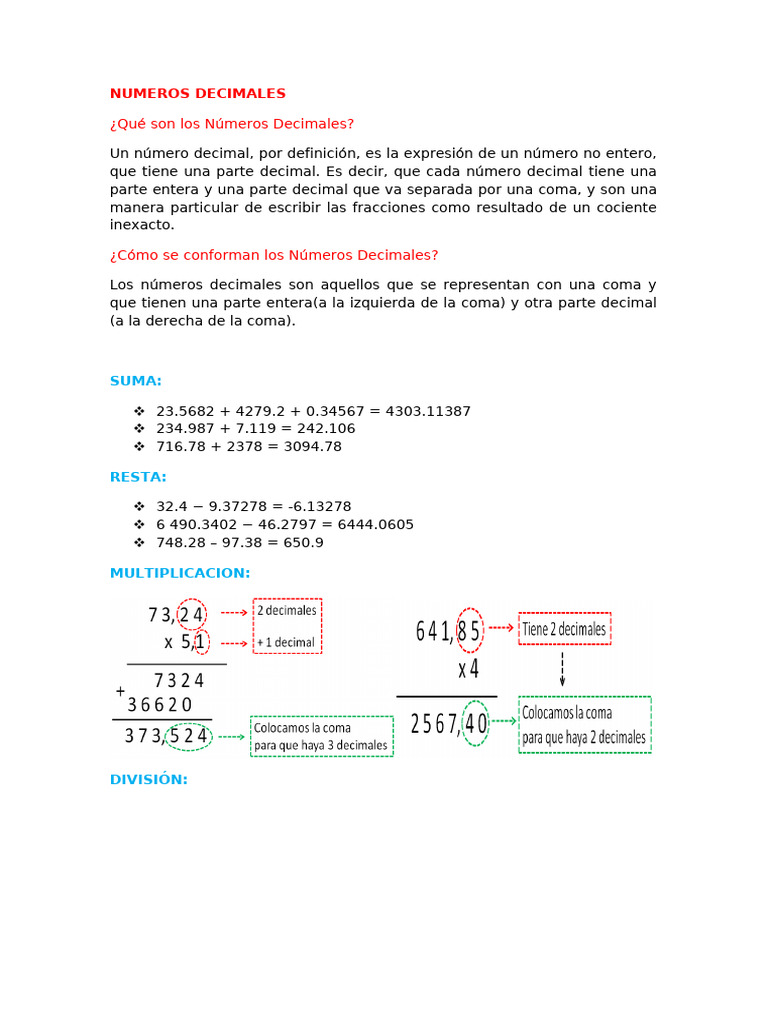 NUMEROS DECIMALES | PDF | Decimal | Número racional