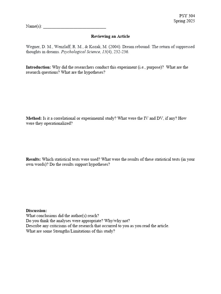 Dreams Article Review2 Handout2 | PDF