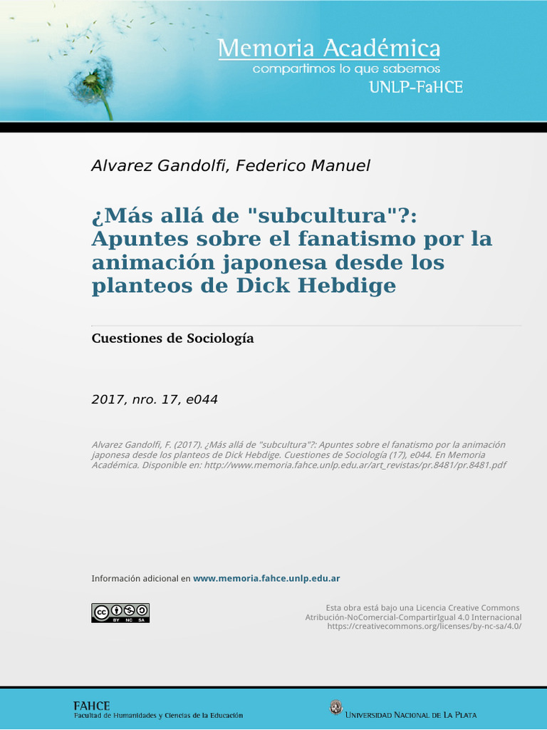 Álvarez Gandolfi, Mas Alla de Subcultura. Apuntes Sobre El Fanatismo ...