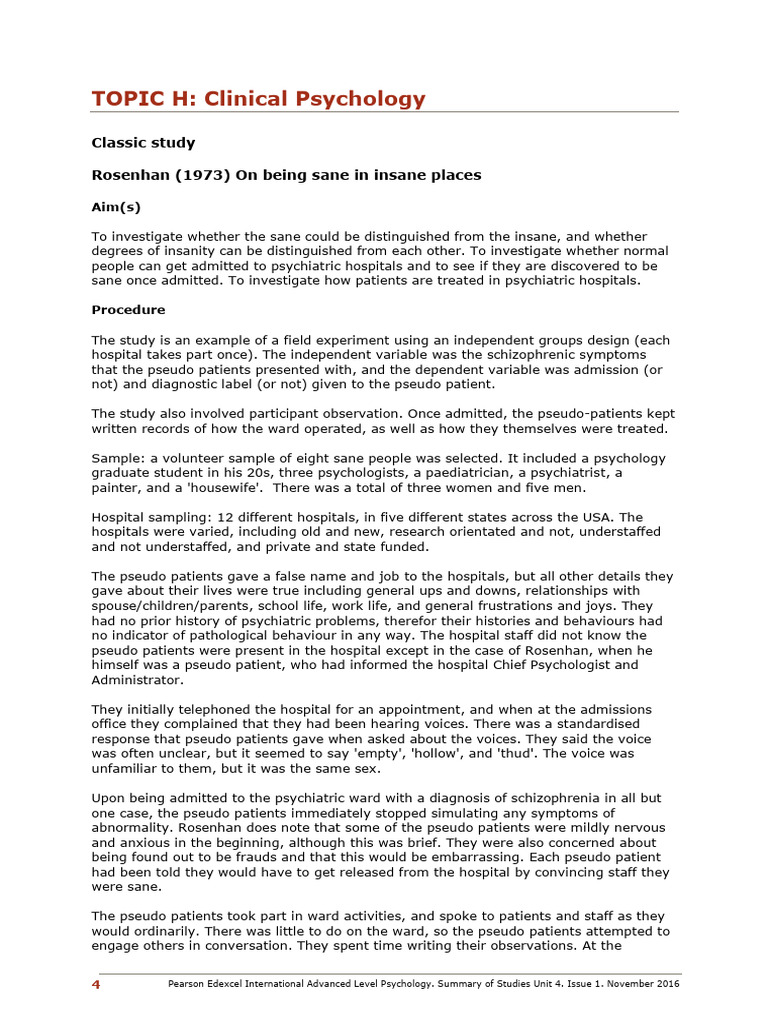 Rosenhan's Study on Insanity Diagnosis | PDF | Diseases And Disorders ...