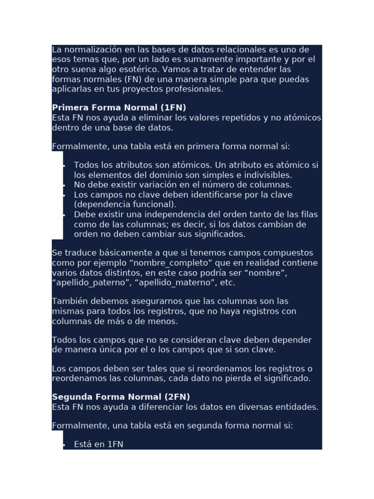 10.Formas normales en Bases de Datos relacionales | PDF | Datos de computadora | Gestión de ...