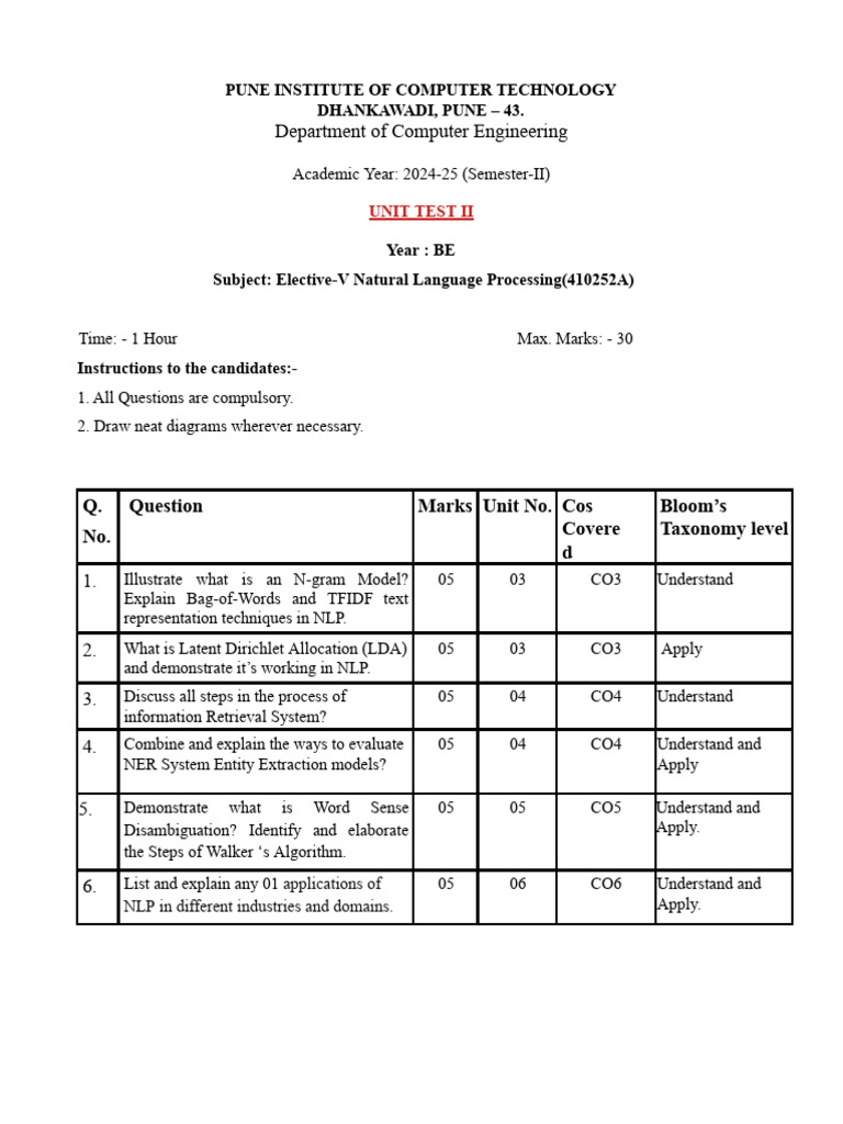 QP - BE - NLP - UT-II - 24-25 - SEM2 Final | PDF