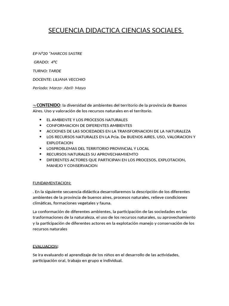 Secuencia Didactica Ciencias Sociales | PDF