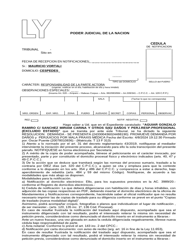 Cedula Ley Romero | PDF | Demanda judicial | Póliza de seguros