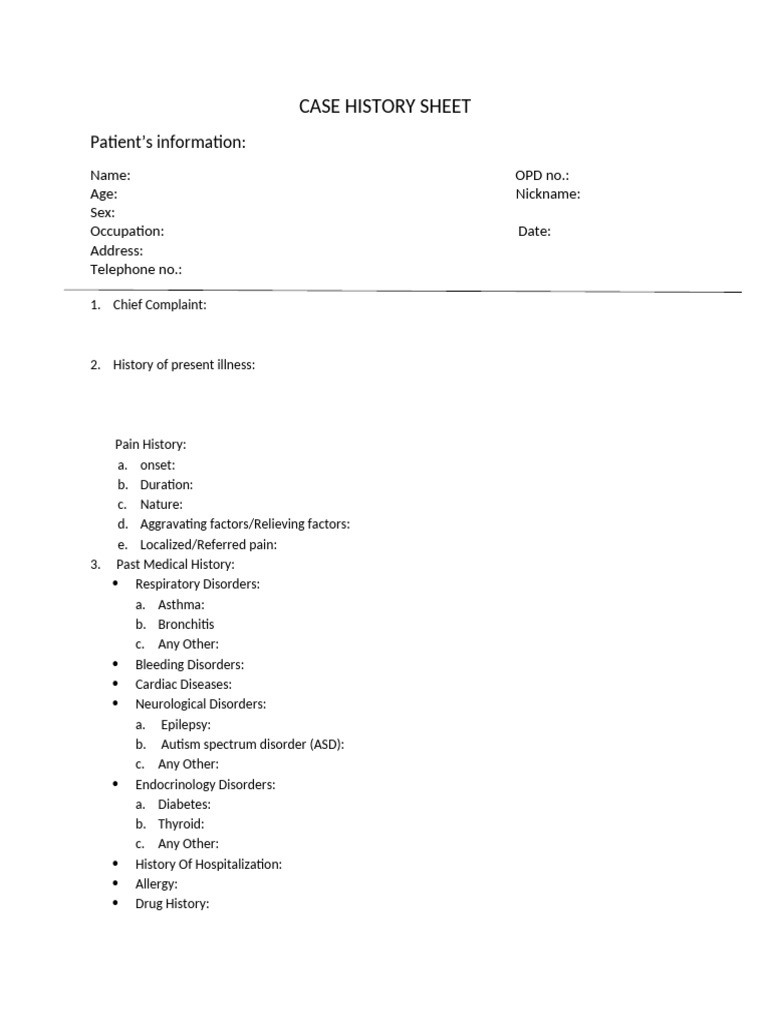 Case History Sheet Pedo | PDF | Dentistry | Tooth
