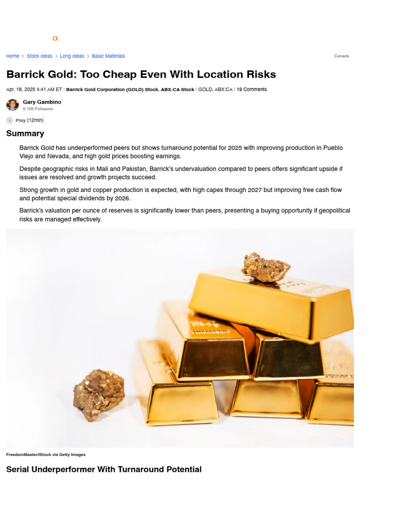 Barrick Gold Stock - Too Cheap Even With Location Risks (NYSE - GOLD ...