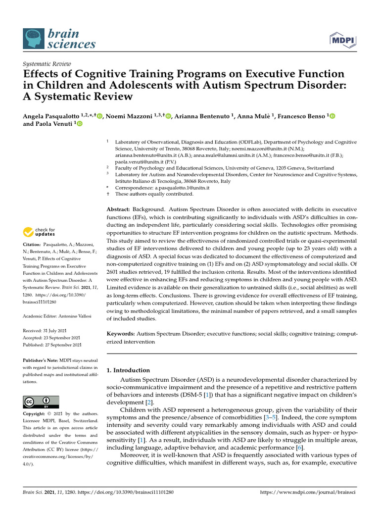 Effects of Cognitive Training Programs o | PDF | Autism | Randomized ...