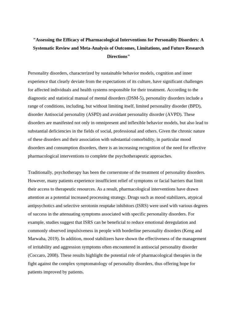 Assessing the Efficacy of Pharmacological Interventions for Personality ...