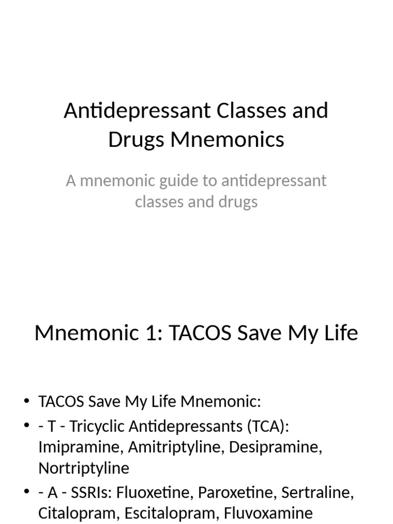 Antidepressant Mnemonics Guide | PDF