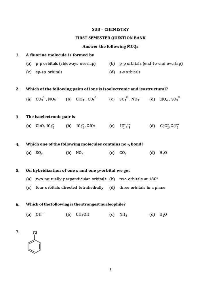 Chemistry Question Bank for First Semester | PDF | Chemical Compounds ...