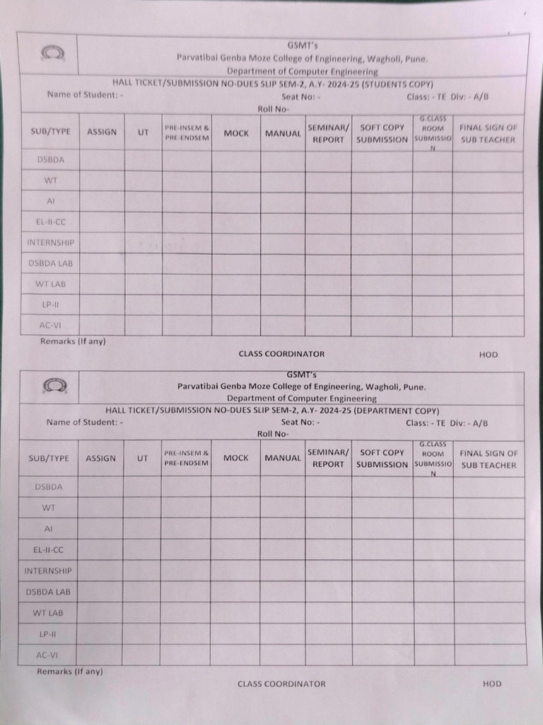 Te Comp Hall Ticket Slip | PDF