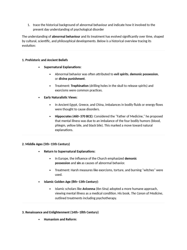 Historical Evolution of Abnormal Behavior | PDF | Mental Disorder ...