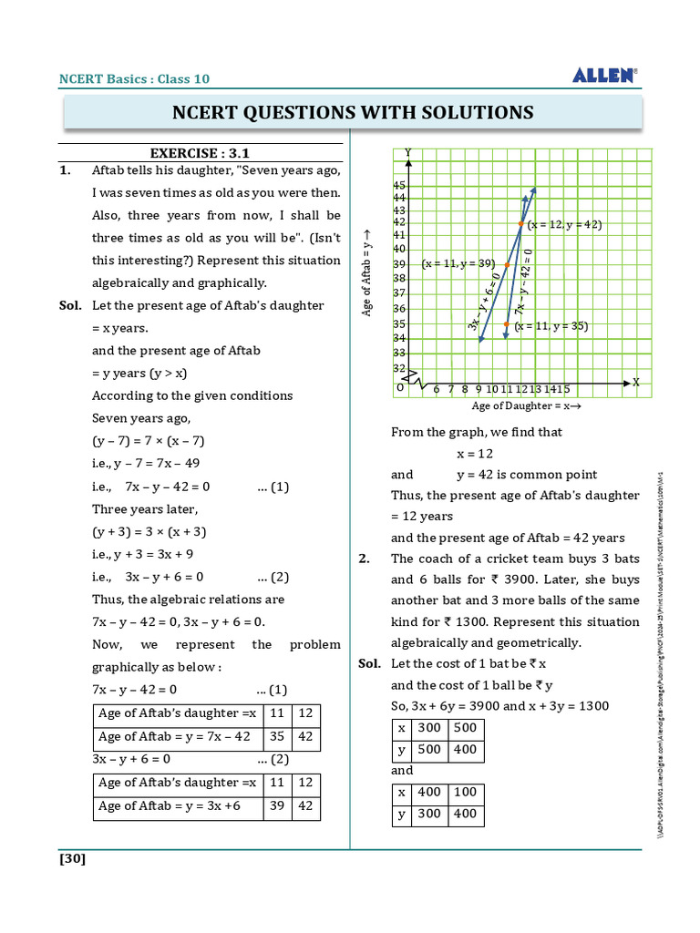 Pair of Linear Eqn in Two Variables | PDF | Equations | Mathematical ...