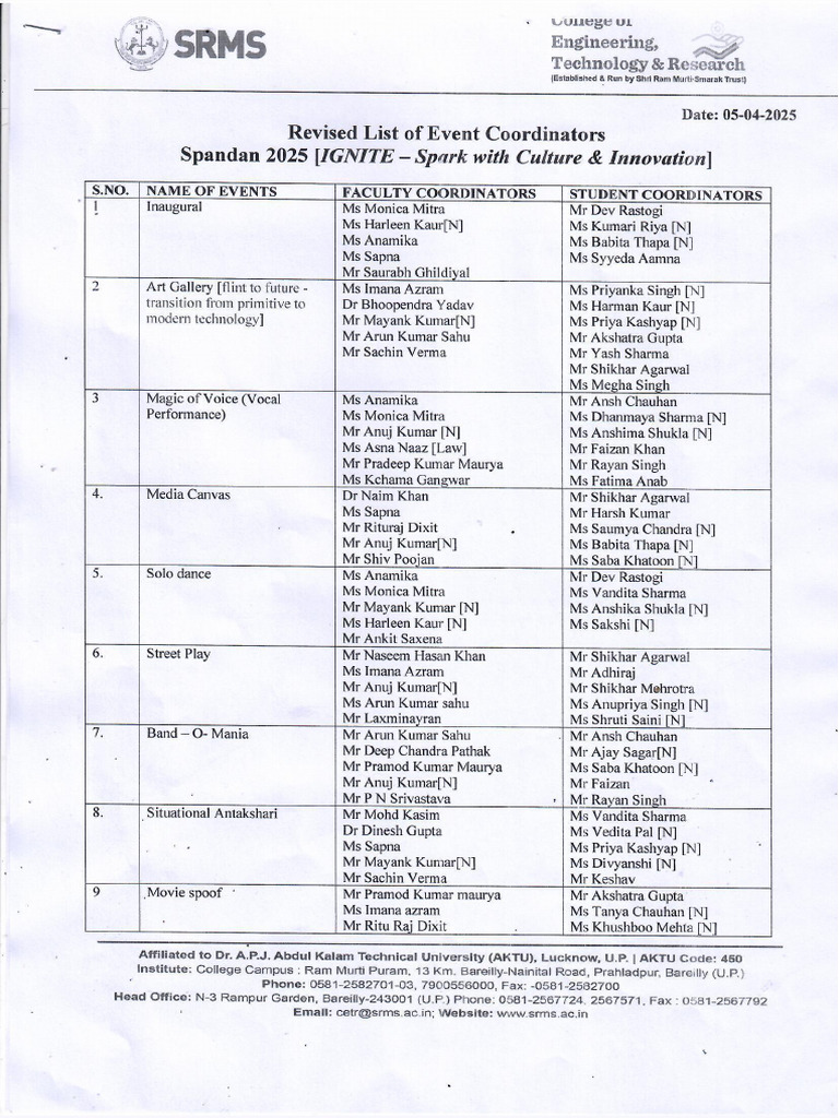 Revised List of Event Coordinators | PDF