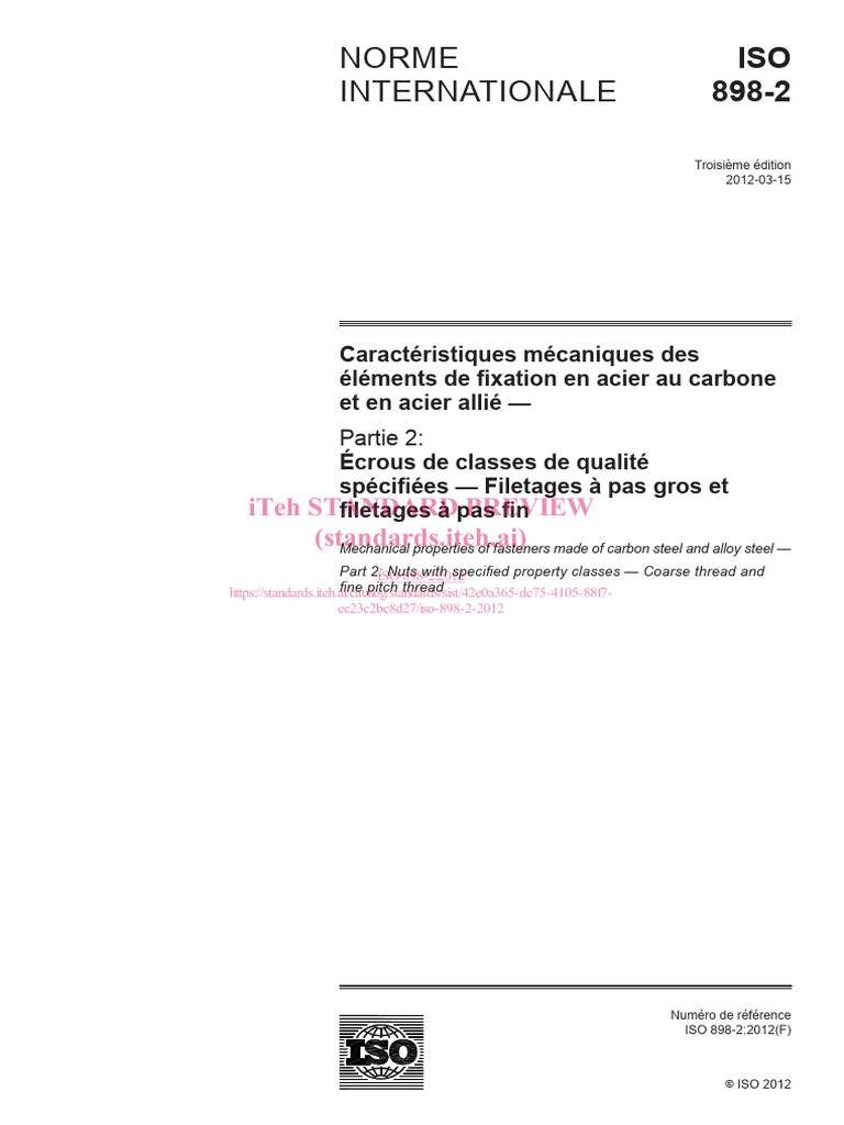 ISO-898-2-2012 Caractéristiques Mécaniques Ecrous | PDF | Acier | Vis ...