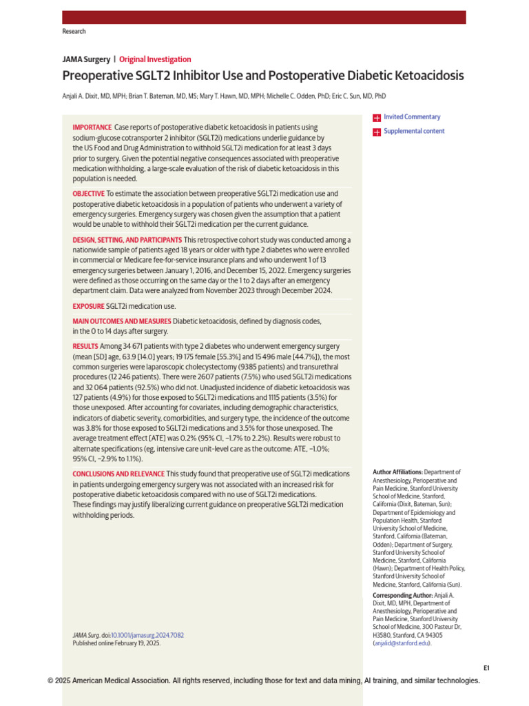 SGLT2 Inhibitors and Postoperative Risks | PDF | Diabetes | Hyperglycemia