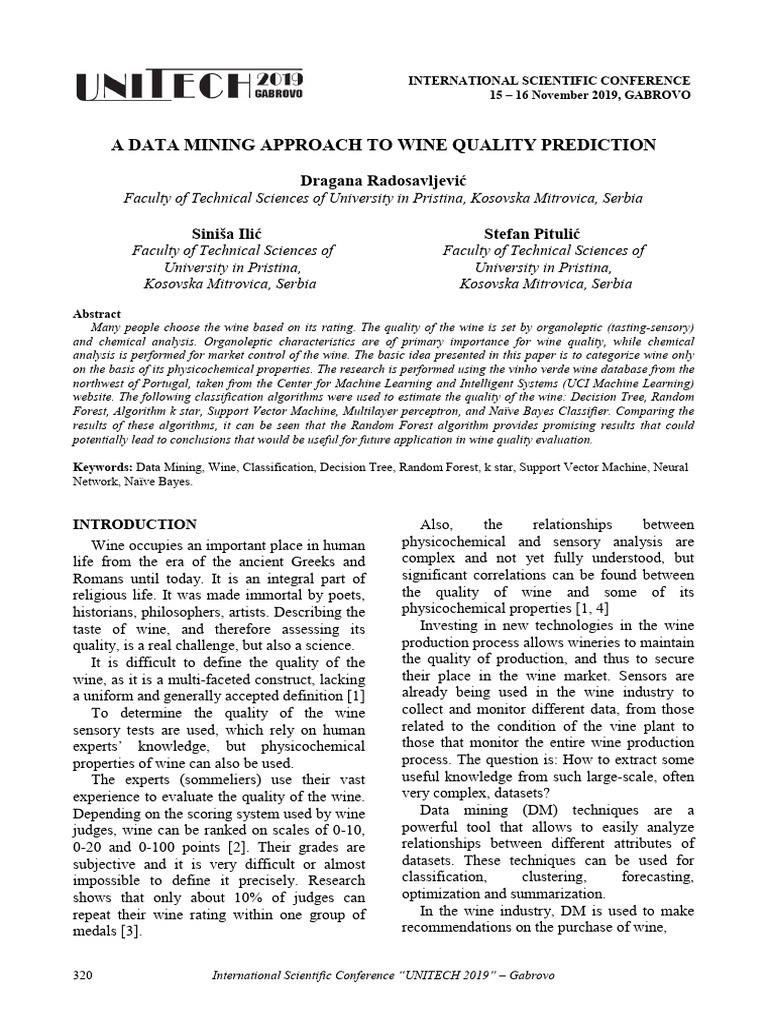 A data mining approach to wine quality prediction - Radosavljevic, Ilic, Pitulic | PDF ...