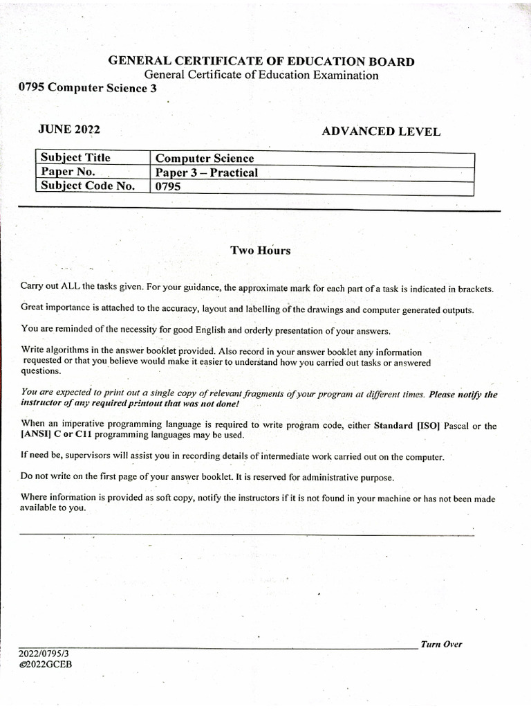 Al 2022 Computer Science Paper 3 | PDF | Programming Language ...