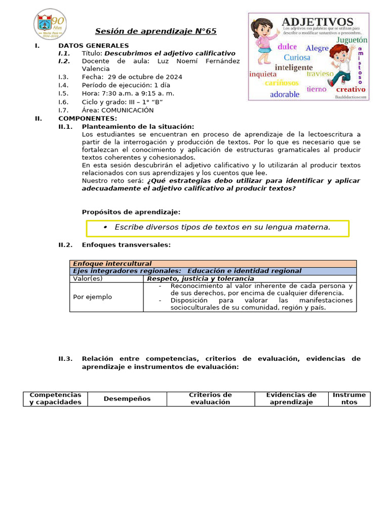 Identificación del Adjetivo Calificativo | PDF | Adjetivo | Aprendizaje