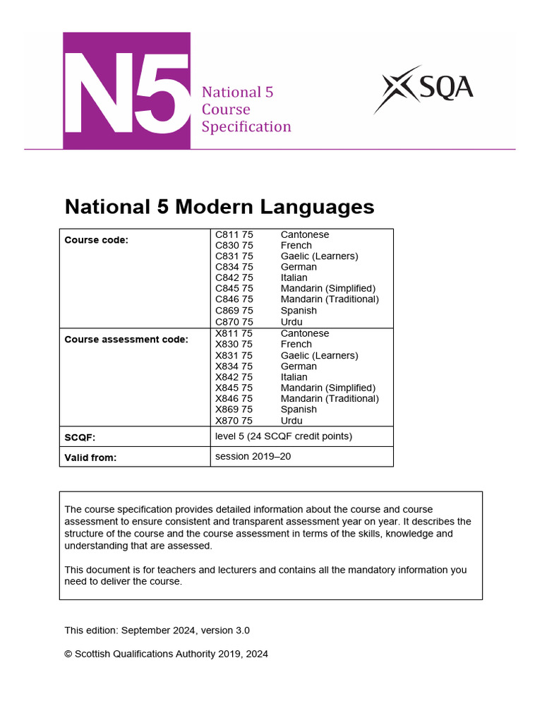 n5 Course Spec Modern Languages | PDF | Learning | Adjective