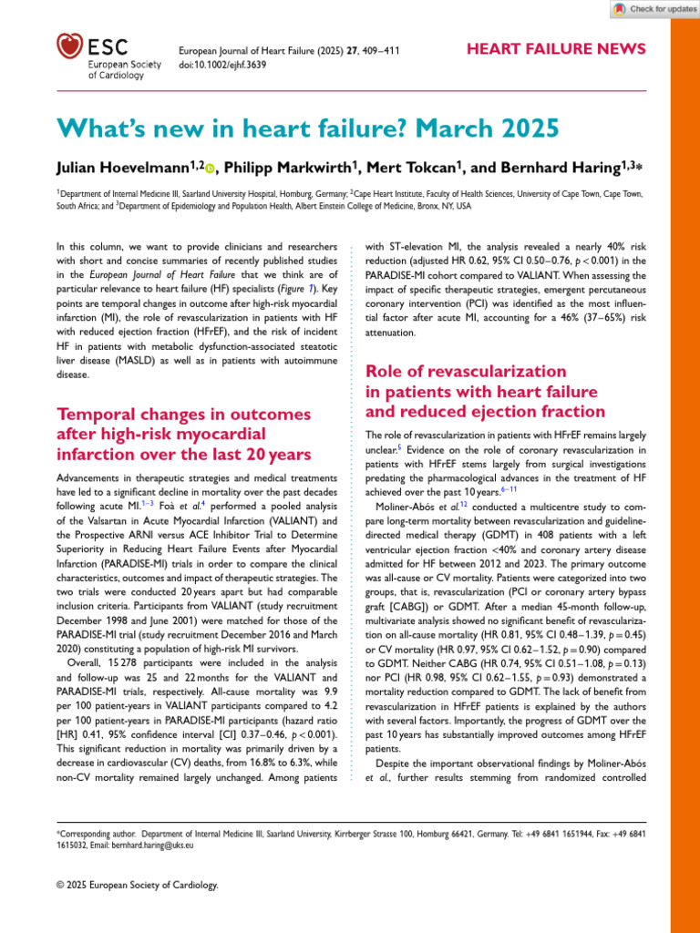 2025 Whats New in Heart Failure March 2025 European | PDF | Clinical ...