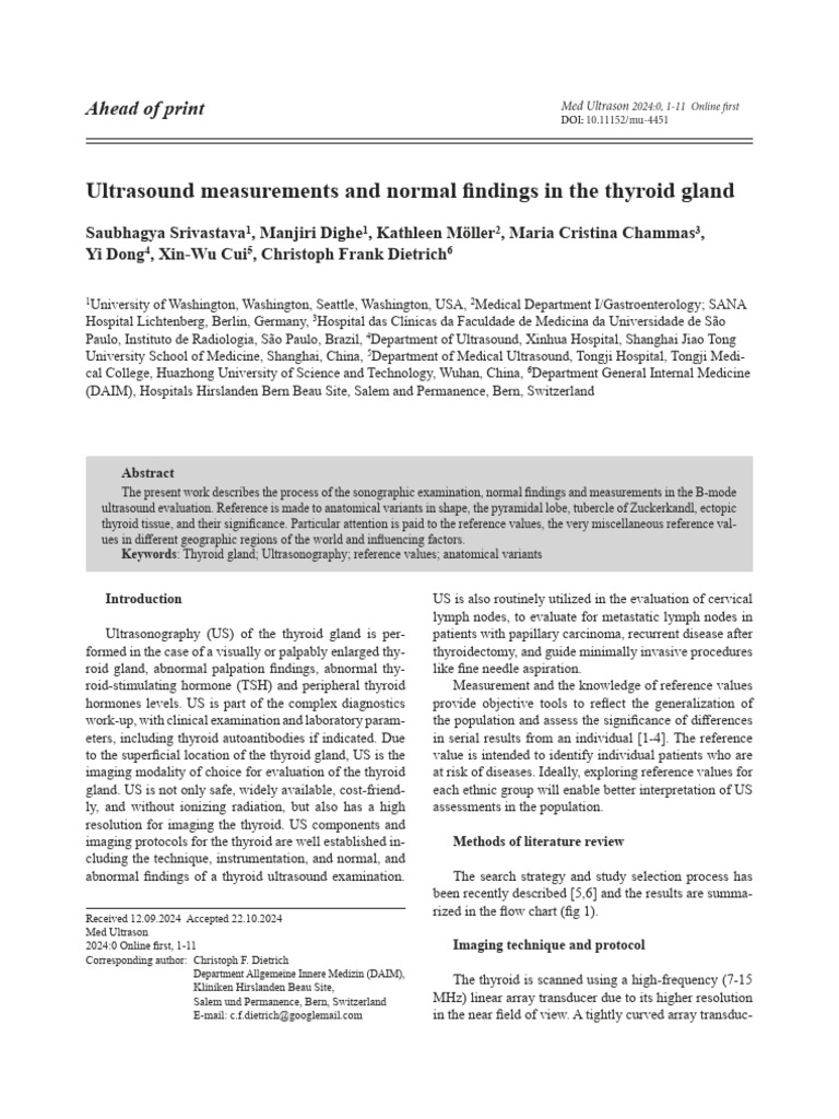Normal Thyroid Ultrasound Measurements | PDF | Thyroid | Common Carotid ...