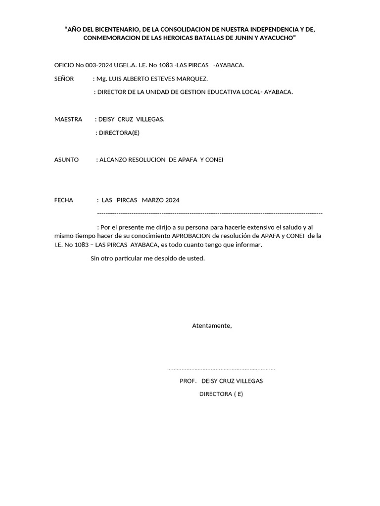 Oficio N°03 Resolucion Apafa | PDF