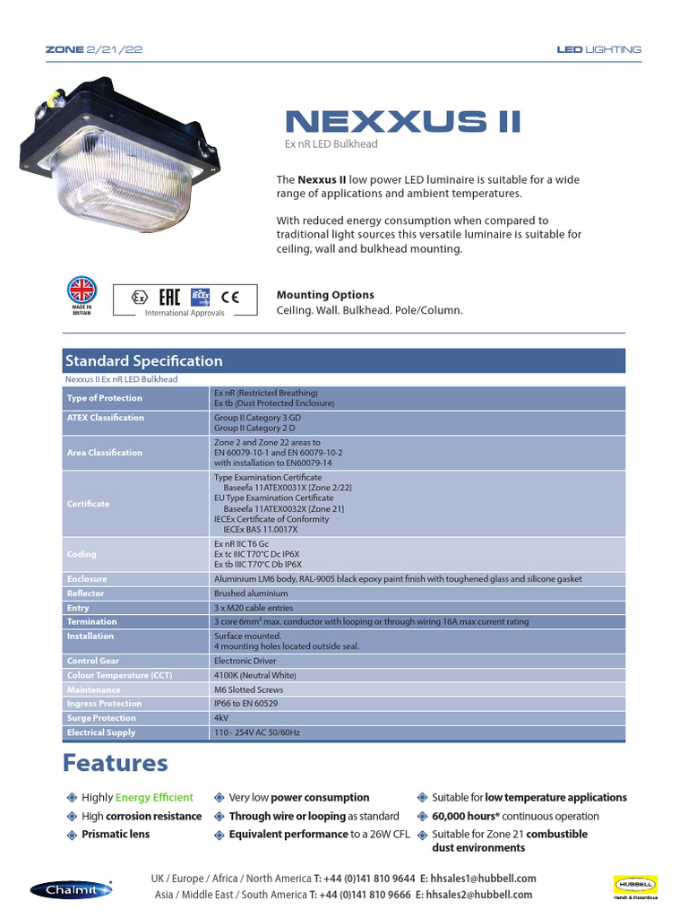 Nexxus II Ex nR LED Bulkhead Light | PDF | Electrical Wiring | Electricity