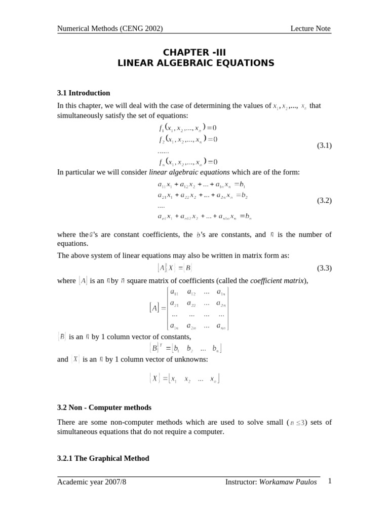 Chapter-3 Linear Algebric Equation | PDF | Matrix (Mathematics) | Mathematical Analysis