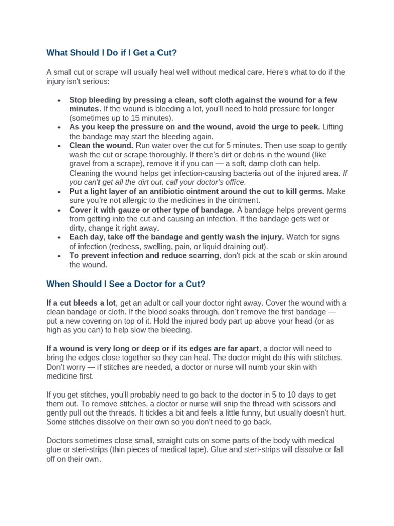 What Should I Do If I Get A Cut | PDF | Wound | Surgical Suture