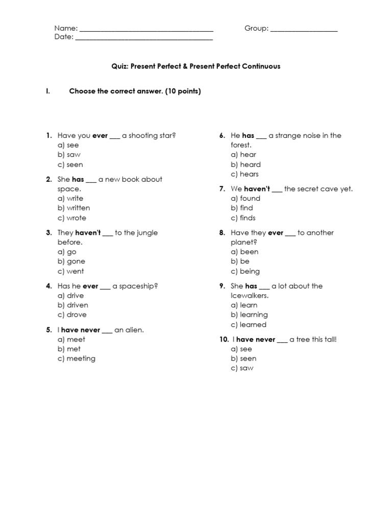 Quiz. Present perfect and Present perfect continuous | PDF