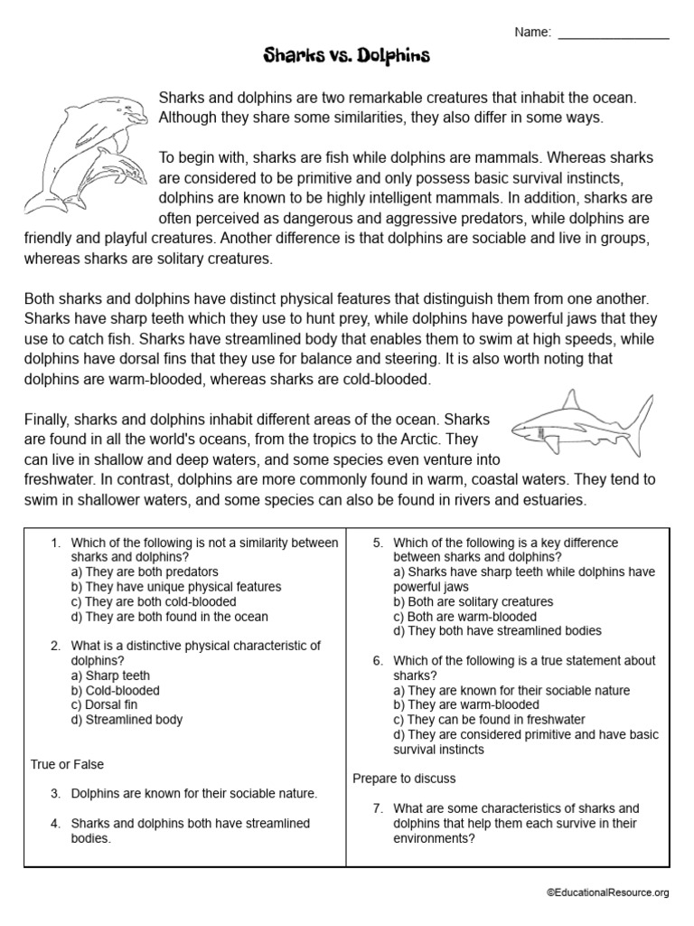 Sharks and Dolphins: Key Differences | PDF | Sharks | Dolphin