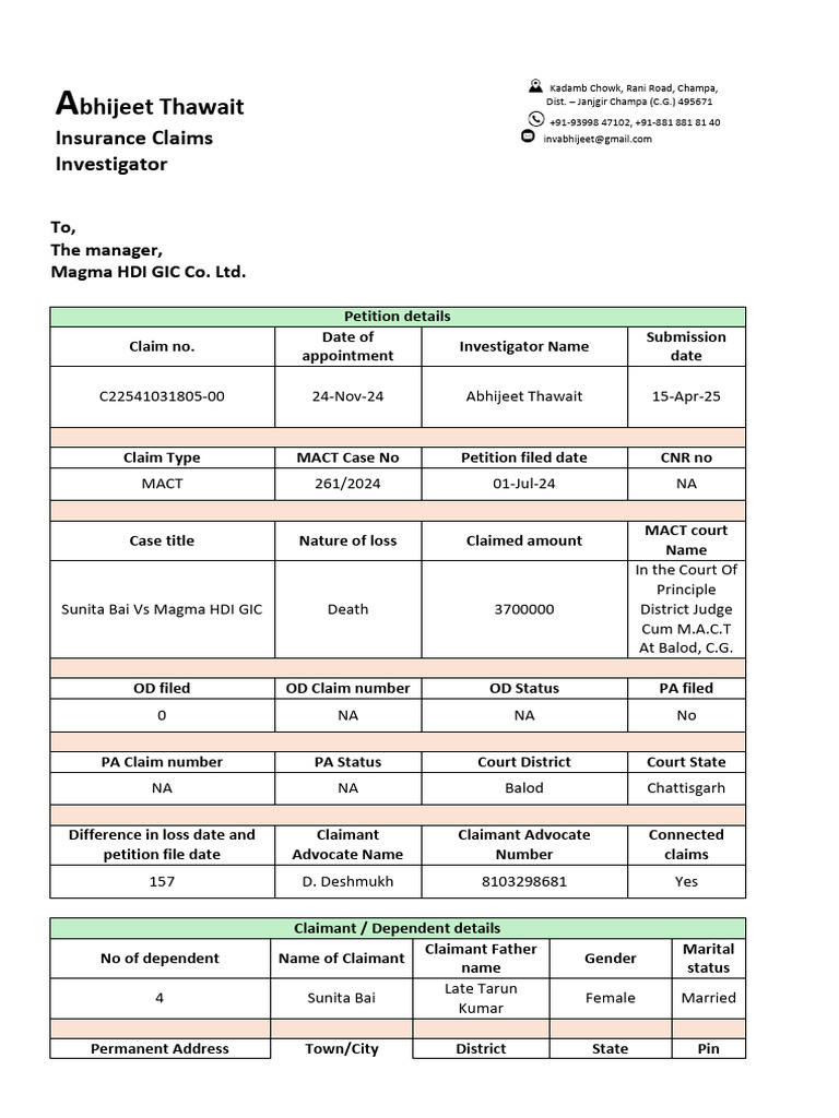 Insurance Claim Investigation Report | PDF | Autopsy | Witness