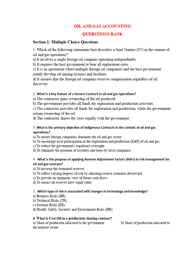 Oil and Gas Accounting Question Bank | PDF | Hydrocarbon Exploration ...