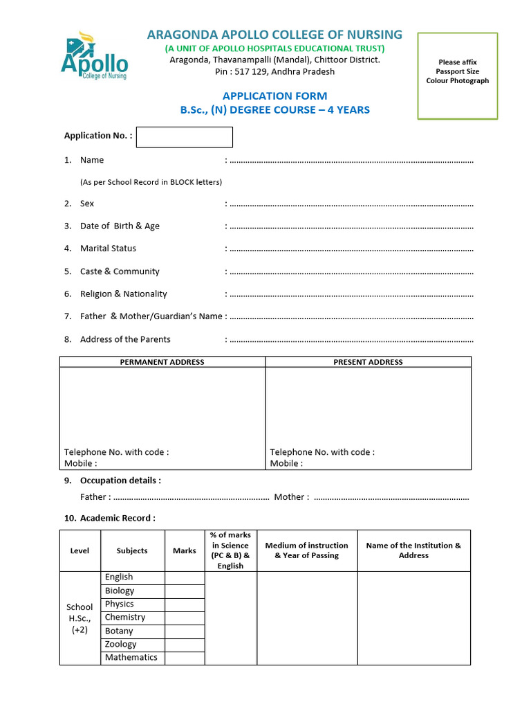 B.Sc. Nursing Application Form Guide | PDF