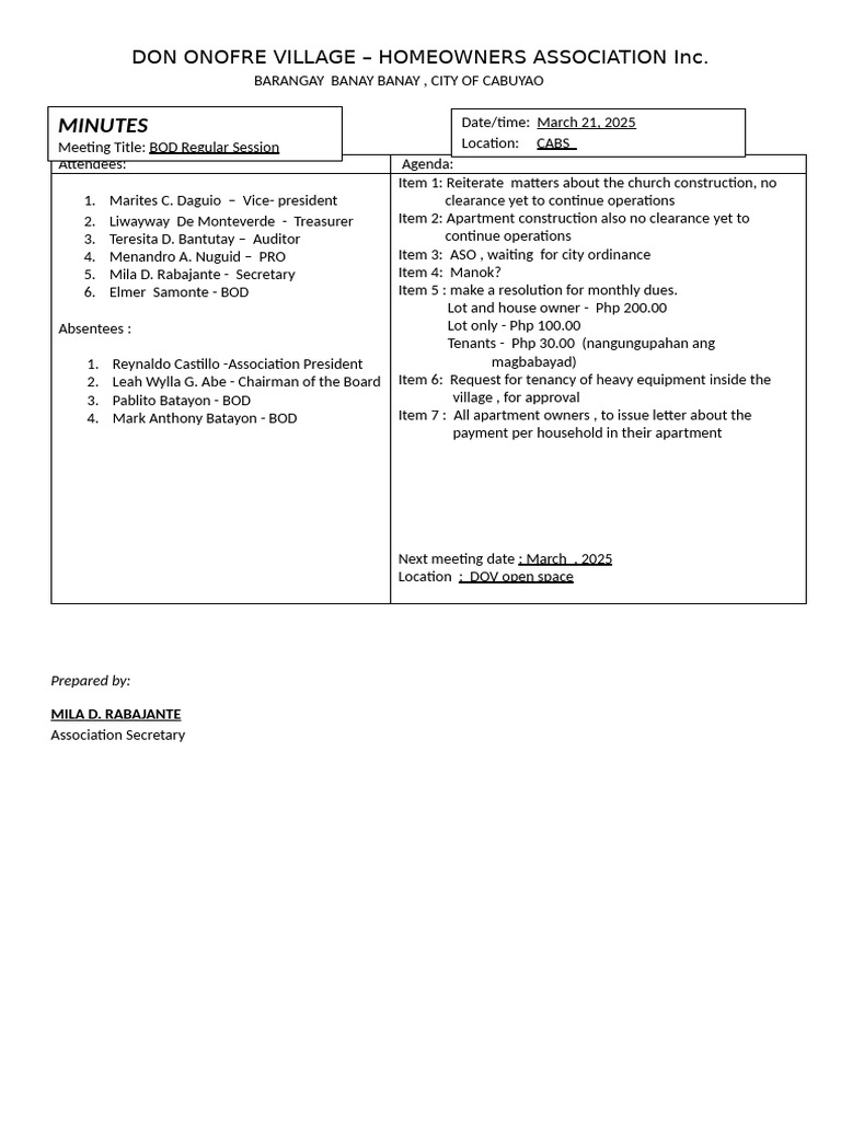 4 Minutes of The Meeting | PDF