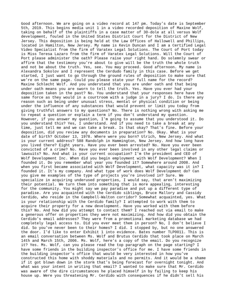 Wolf_Maxine-090519_V78XXQ5.mp4_transcription | PDF | Deposition (Law ...