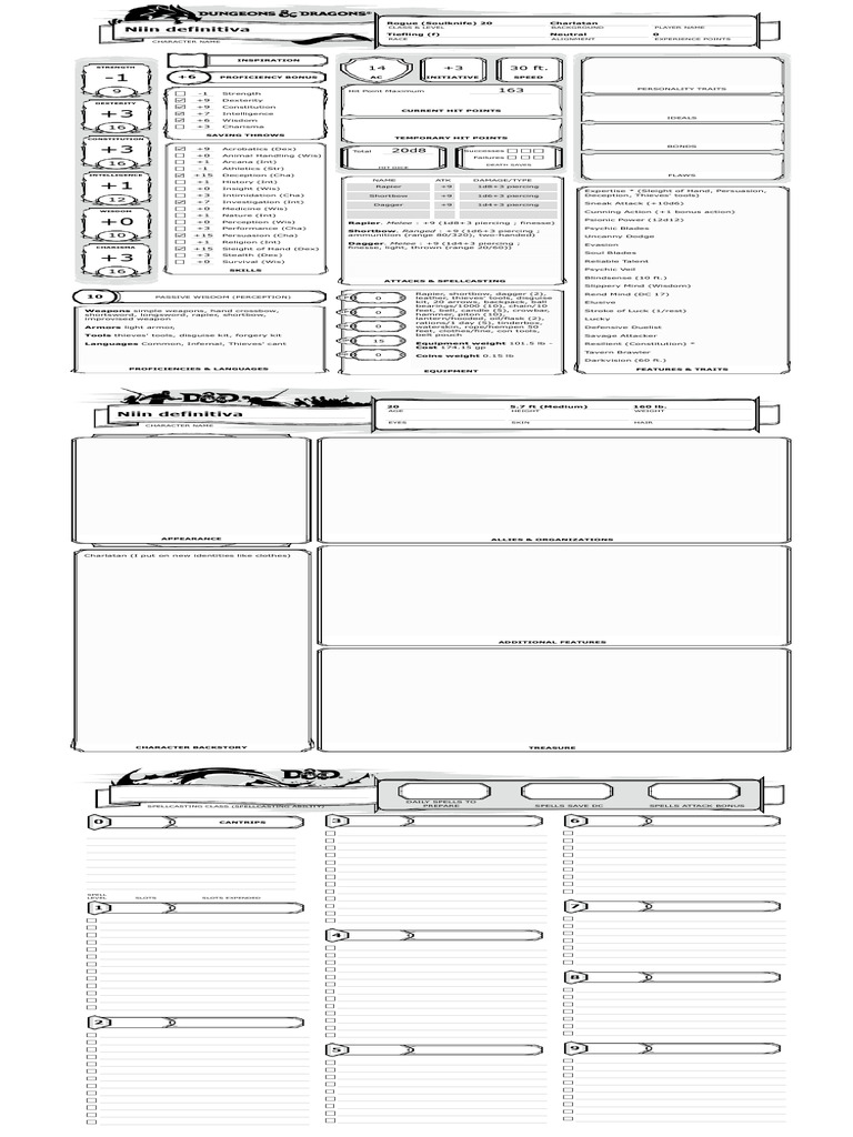 Soulknife Rogue Character Sheet | PDF | Dungeons & Dragons | D20 System