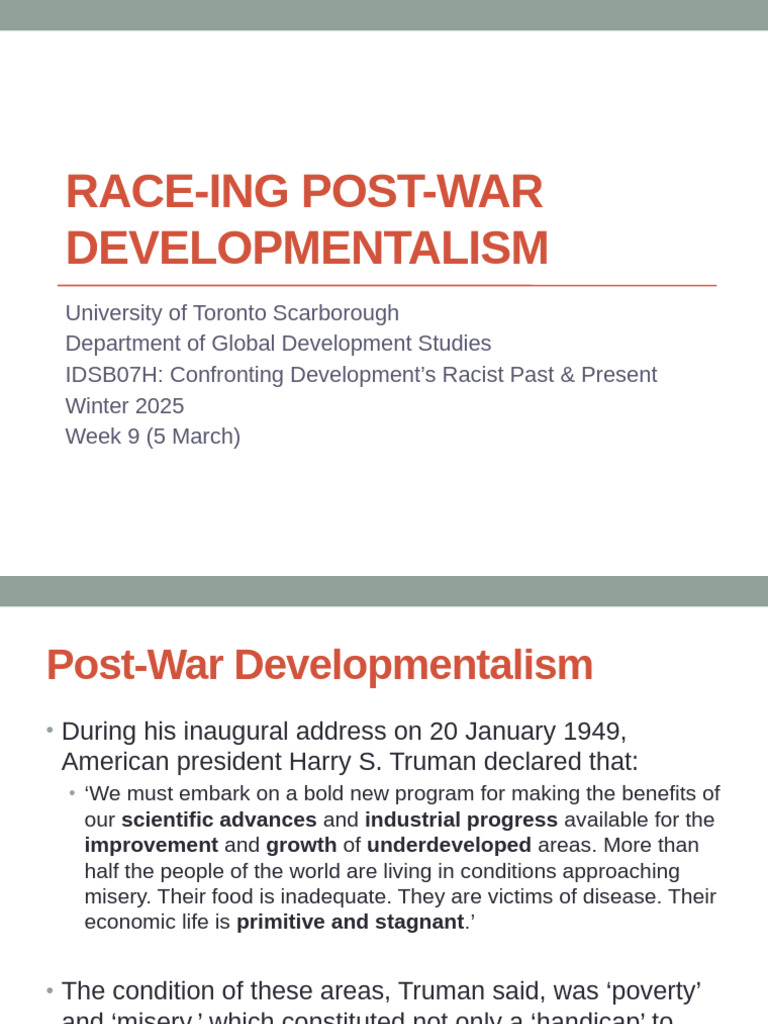Notes, Week 9 - Race-Ing Post War Developmentalism (1) | PDF | Bretton ...
