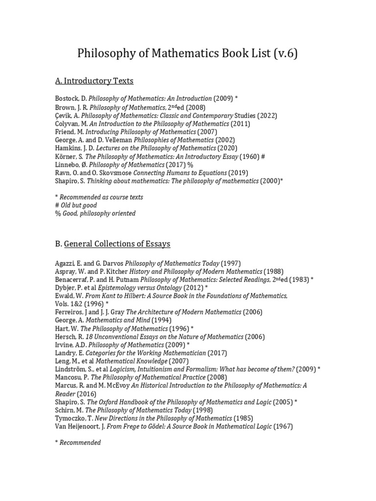 Philosophy of Mathematics Book List, v.6 | PDF | Mathematics ...