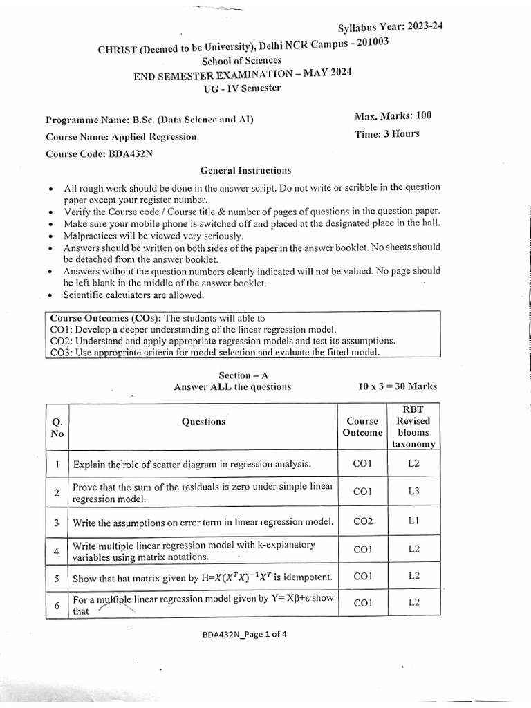 Applied Regression EndSem | PDF