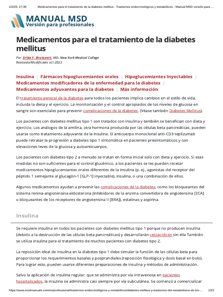 Medicamentos para El Tratamiento de La Diabetes Mellitus - Trastornos ...