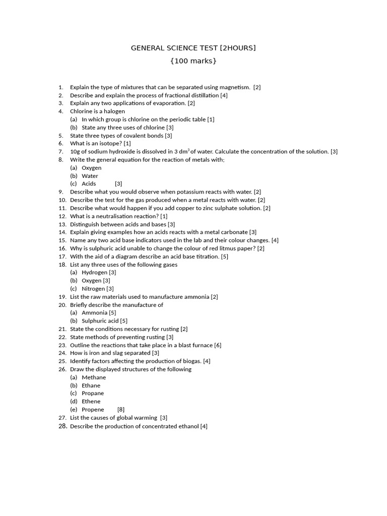 GENERAL SCIENCE TEST | PDF