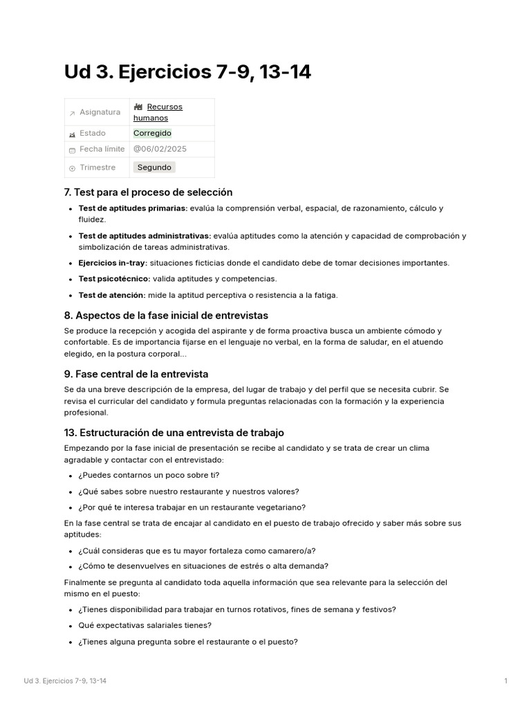 Ud 3. Ejercicios 7-9 13-14 | PDF | Entrevista de trabajo